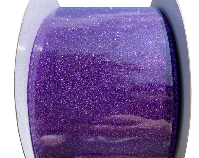 2.5" Wired Purple Glitter Ribbon, X820640-11, 10 Yard Yd Ribbon, Deep ...