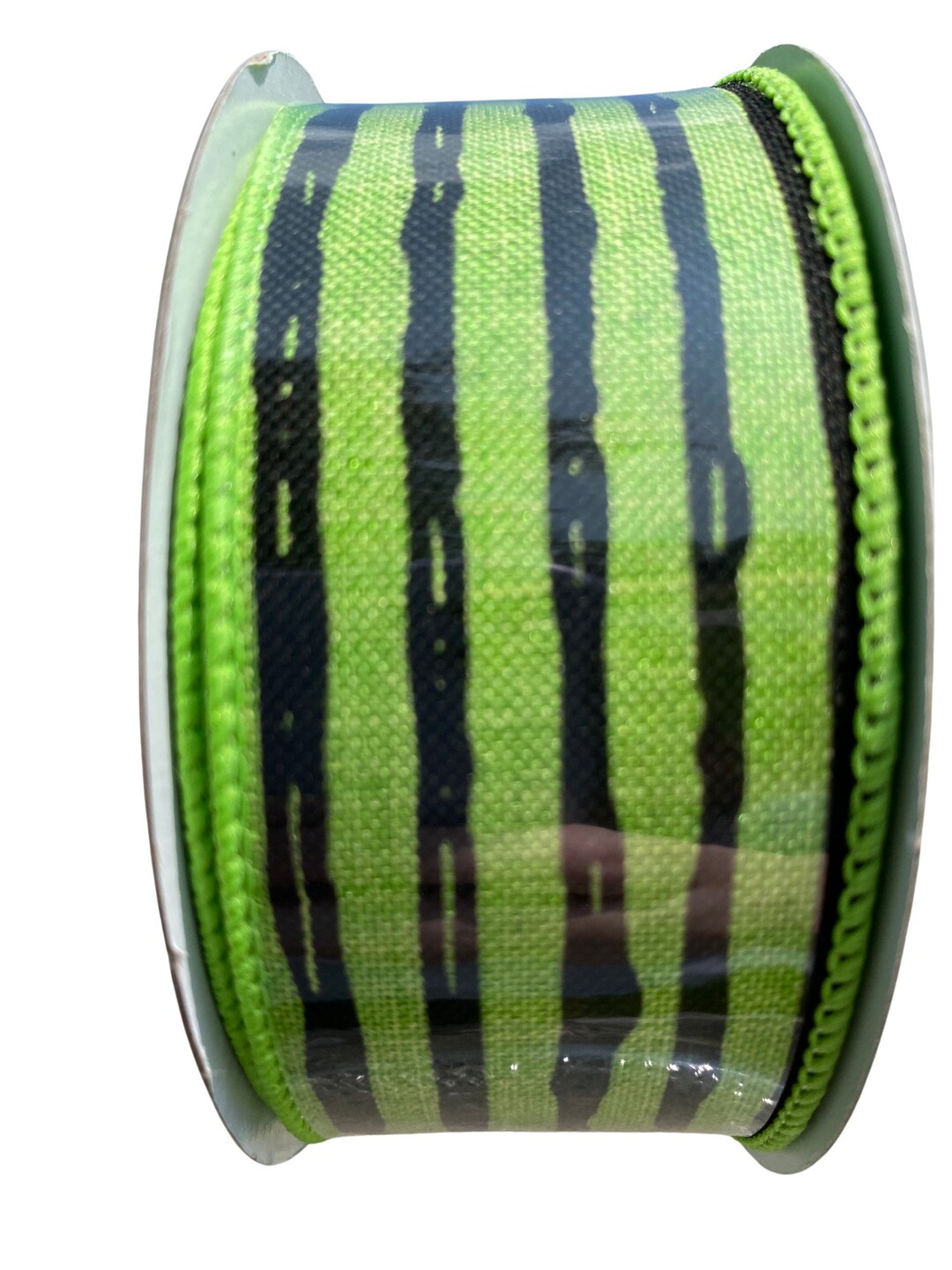 1.5" Wired Black Lime Green Irregular Stripe Ribbon, Monster Ribbon ...