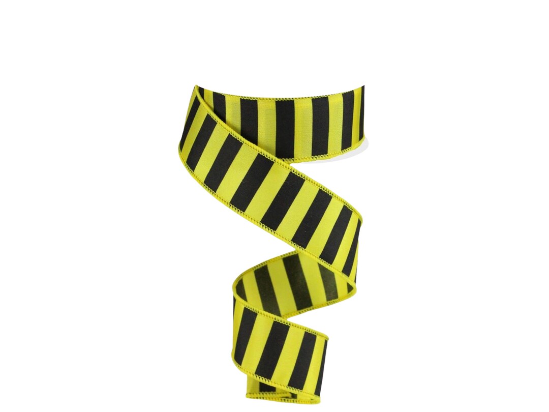 1.5" Wired Black Yellow Railroad Stripe Ribbon, Bee Ribbon, Lemon ...