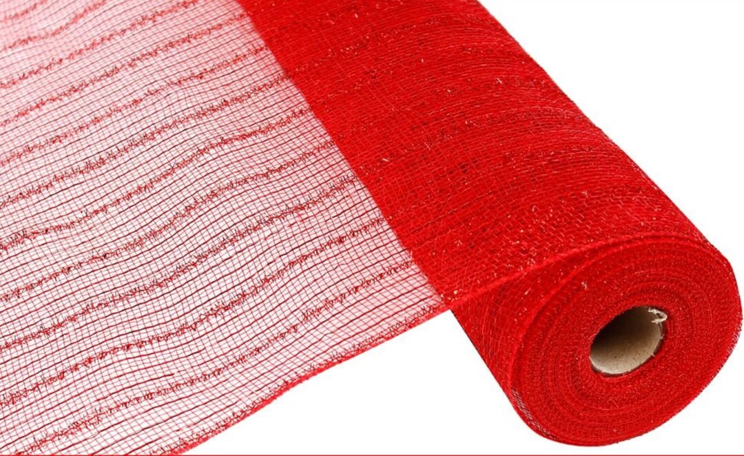 21” Red Mesh With Red Tinsel Stripes, 21” Mesh, RY940024, Twenty One ...