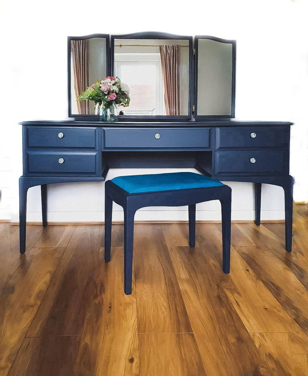 Stag Dressing Table With Stool and Triple Folded Mirror, Navy Furniture ...