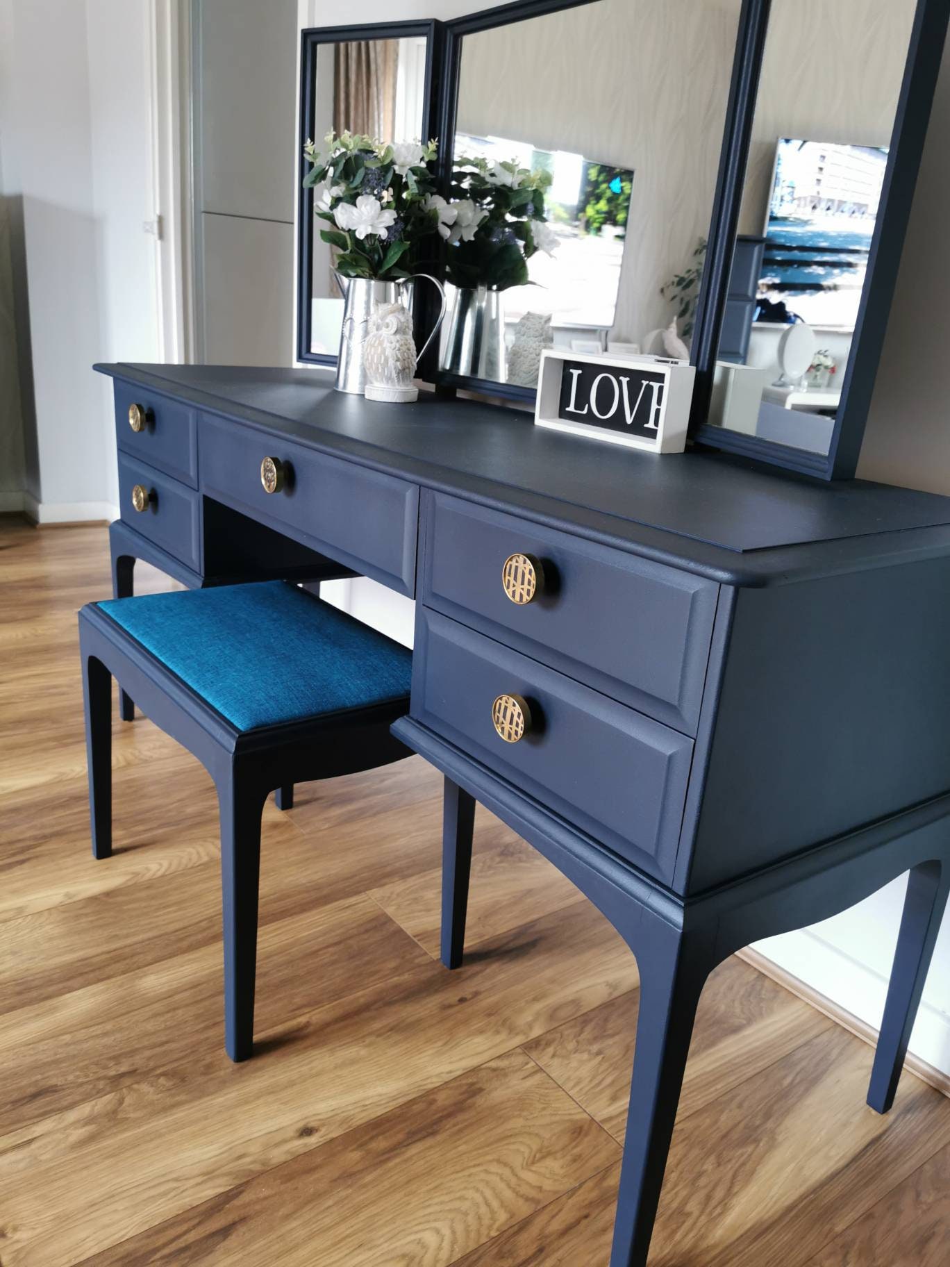 Navy and gold dressing table store