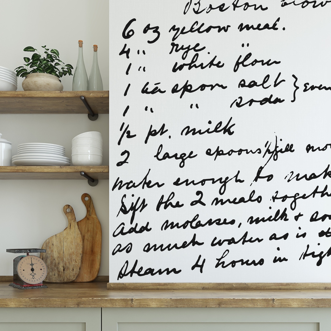Custom Handwritten Recipe Wallpaper Mural: Peel and Stick Kitchen Decor ...