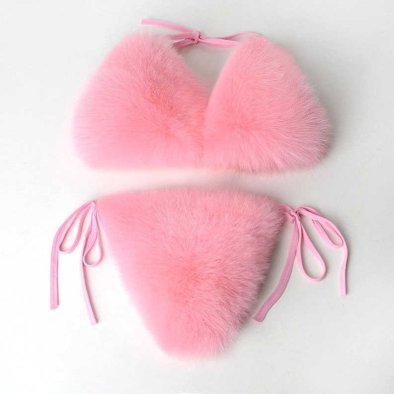 Pink Real Fox Fur Bikini One Size Detachable Fur Etsy
