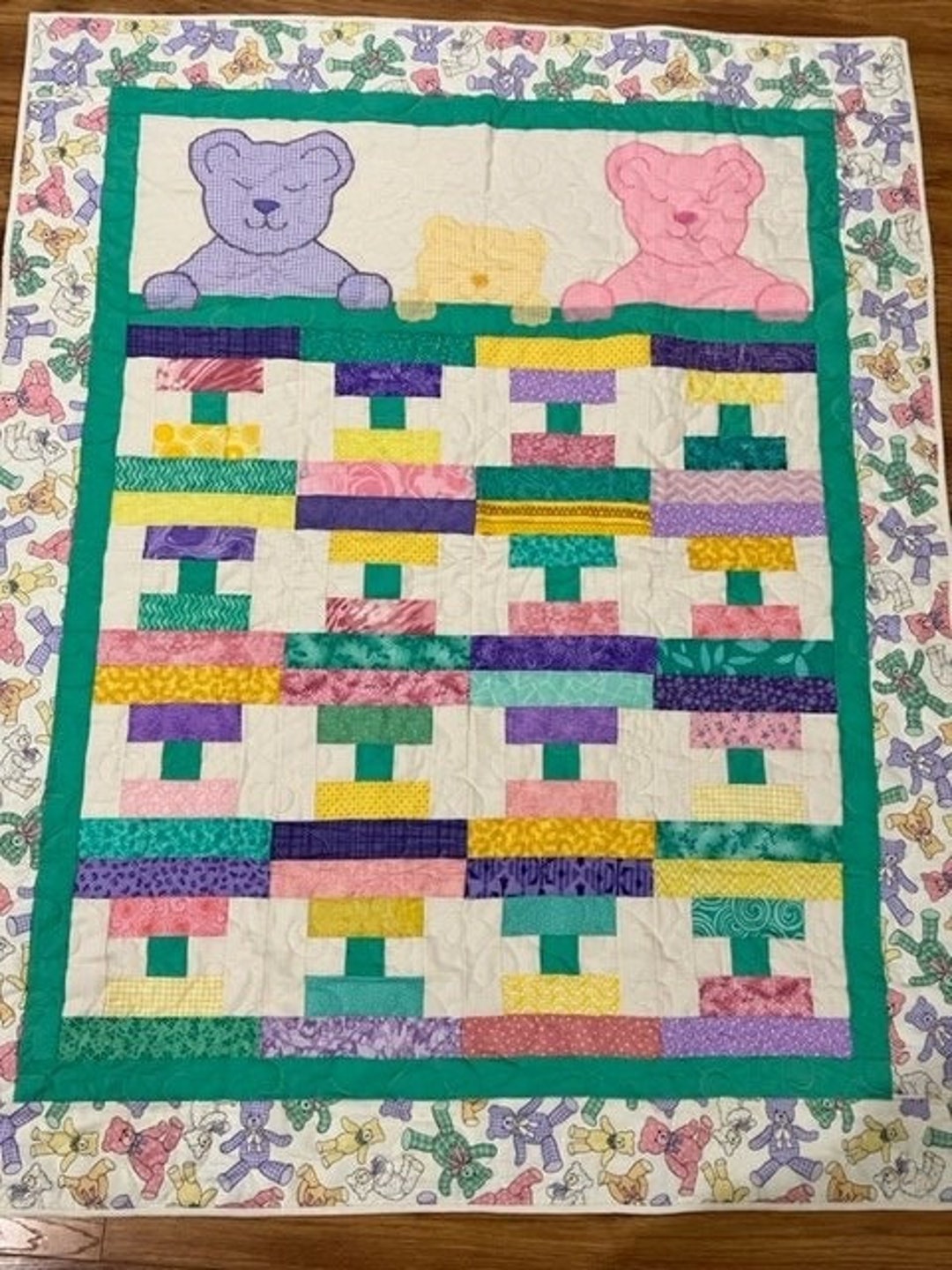 Handmade Tumbling Teddy Bears the Three Bears Finished Quilt, Crib 41.5 ...