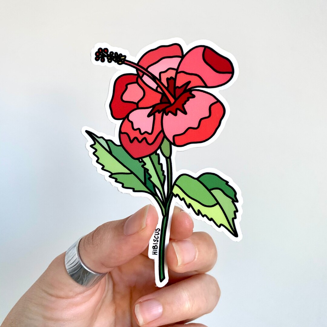 Hibiscus Sticker, Hawaii Stickers, Flowers, Plants, Tropical, Pink, Red ...