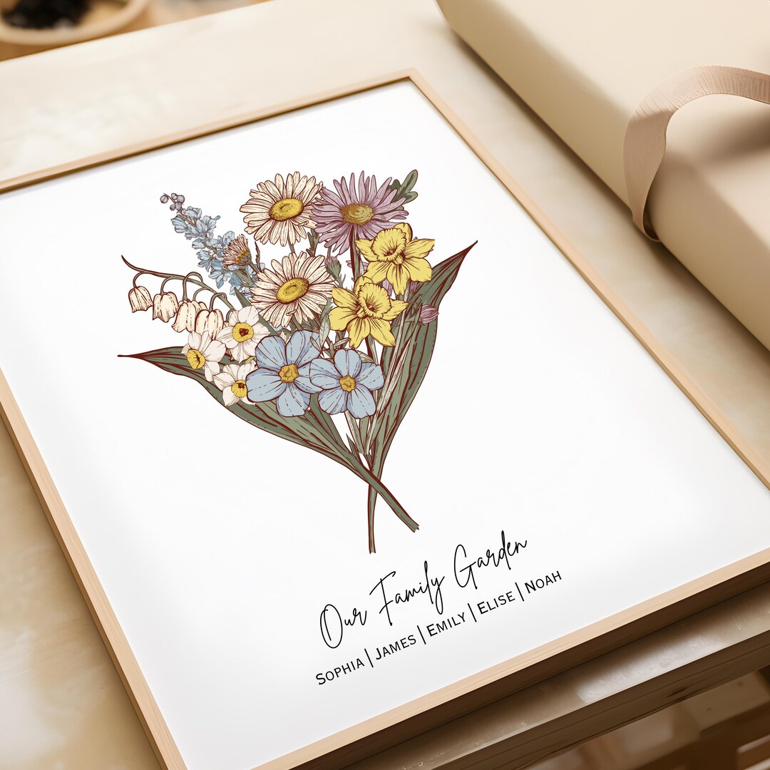 Birth Flower Family Bouquet Custom Digital Print Personalized Gift ...