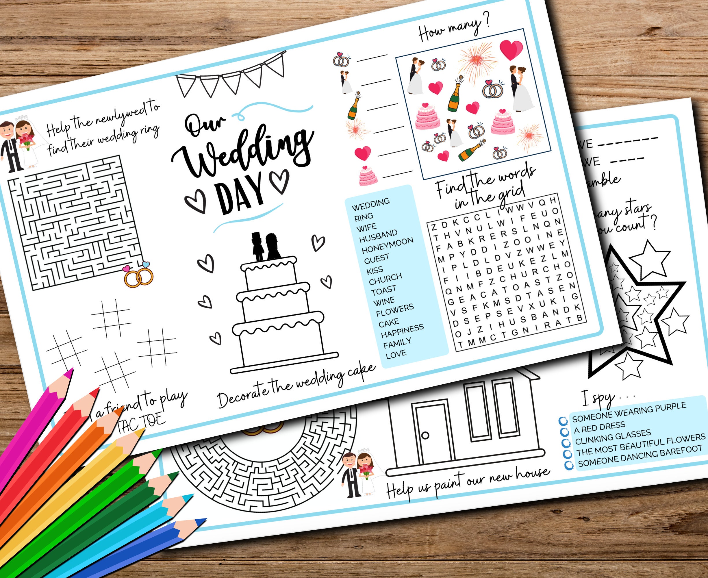 Wedding Placemats for Kids - Kids Wedding Activity Pack - Wedding ...