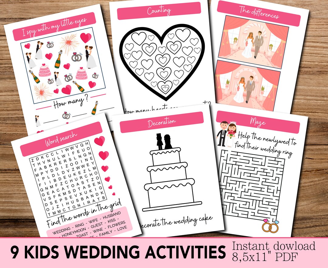 Kids Wedding Activity Pack - Wedding Coloring Sheets and Activities for ...