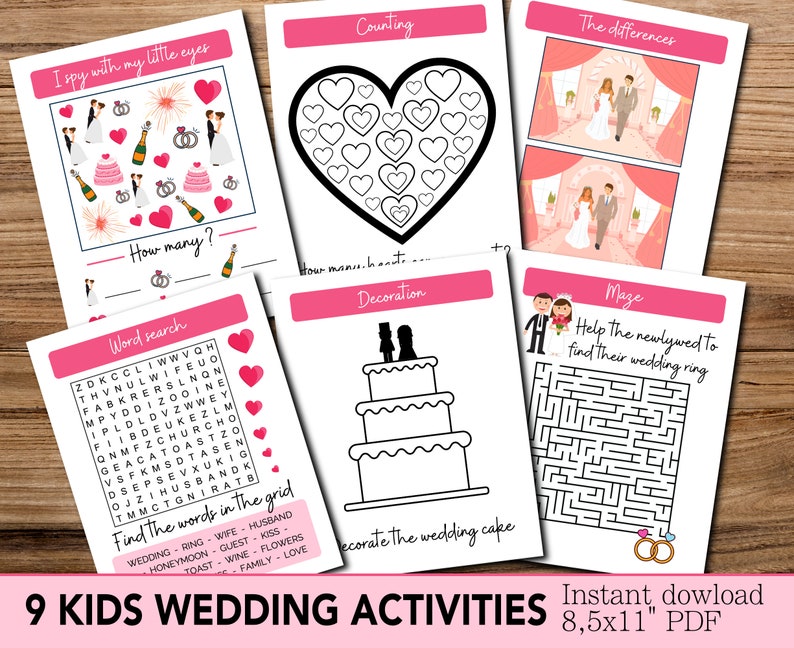 Kids Wedding Activity Pack - Wedding Coloring Sheets and Activities for ...