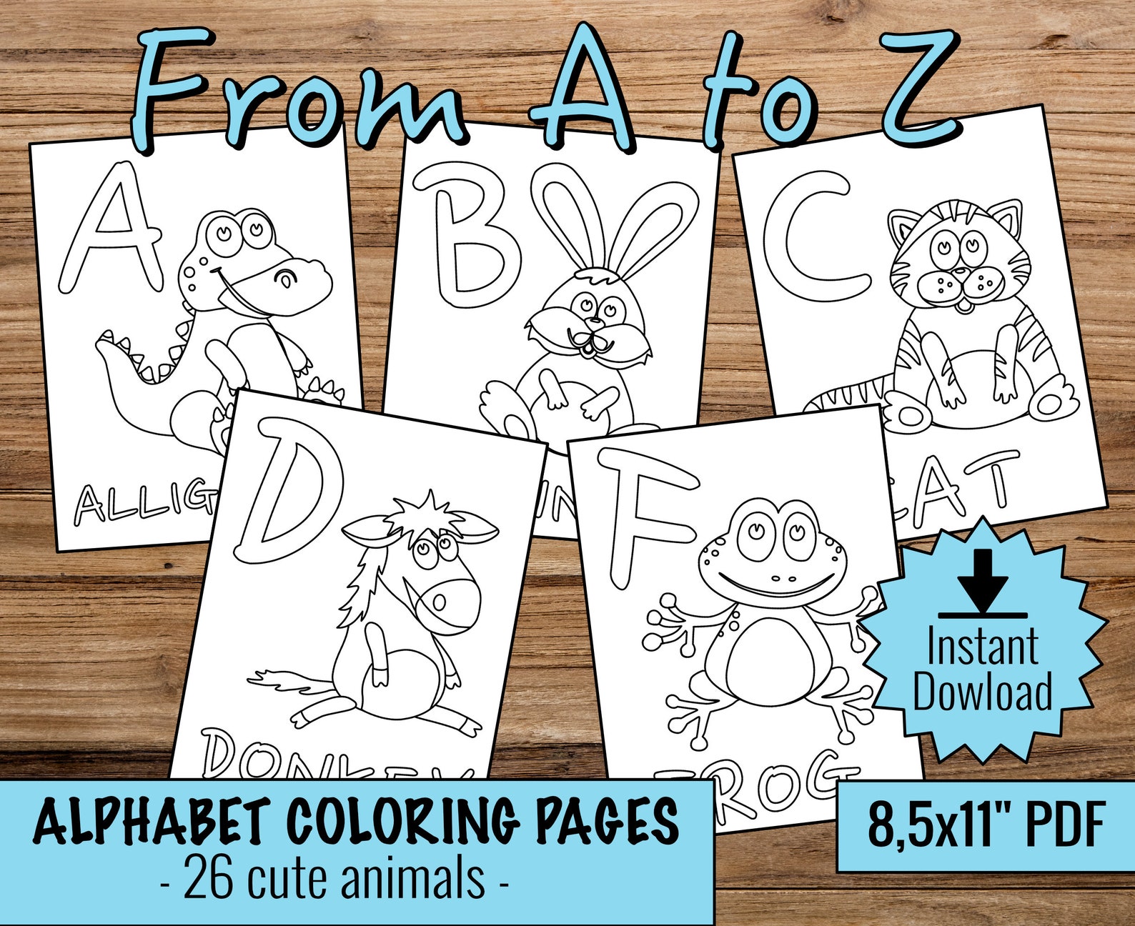 Printable Animal Alphabet Coloring Pages for Kids, KDP Children ...