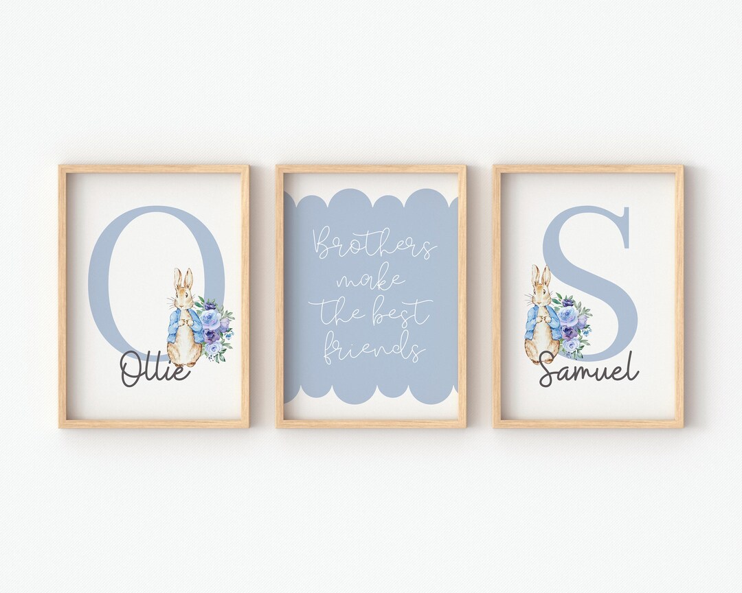 Set of 3 three Peter Rabbit Wall Art Prints for Two Boys, Nursery Décor ...