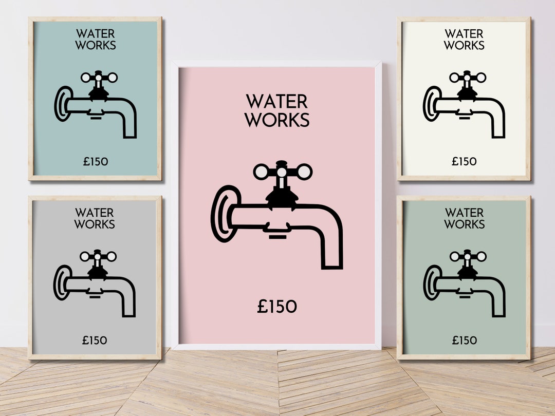 Original Monopoly 'water Works' Wall Art Print | Vintage | Board Game ...