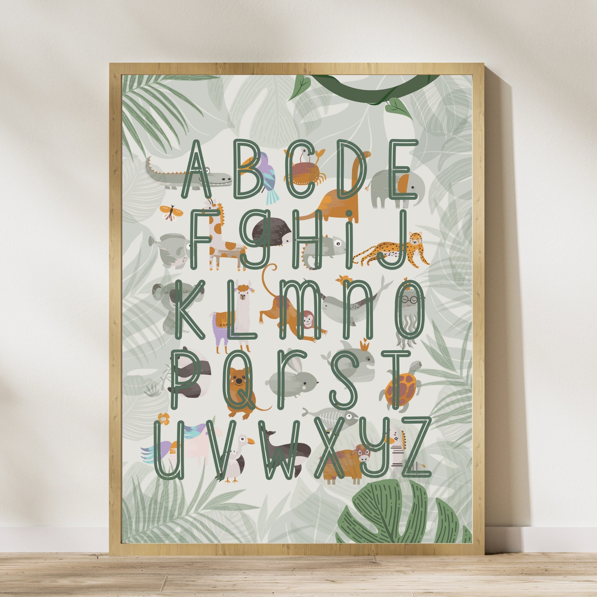 Jungle Animal Alphabet Guide Character Children's Wall Art - Etsy