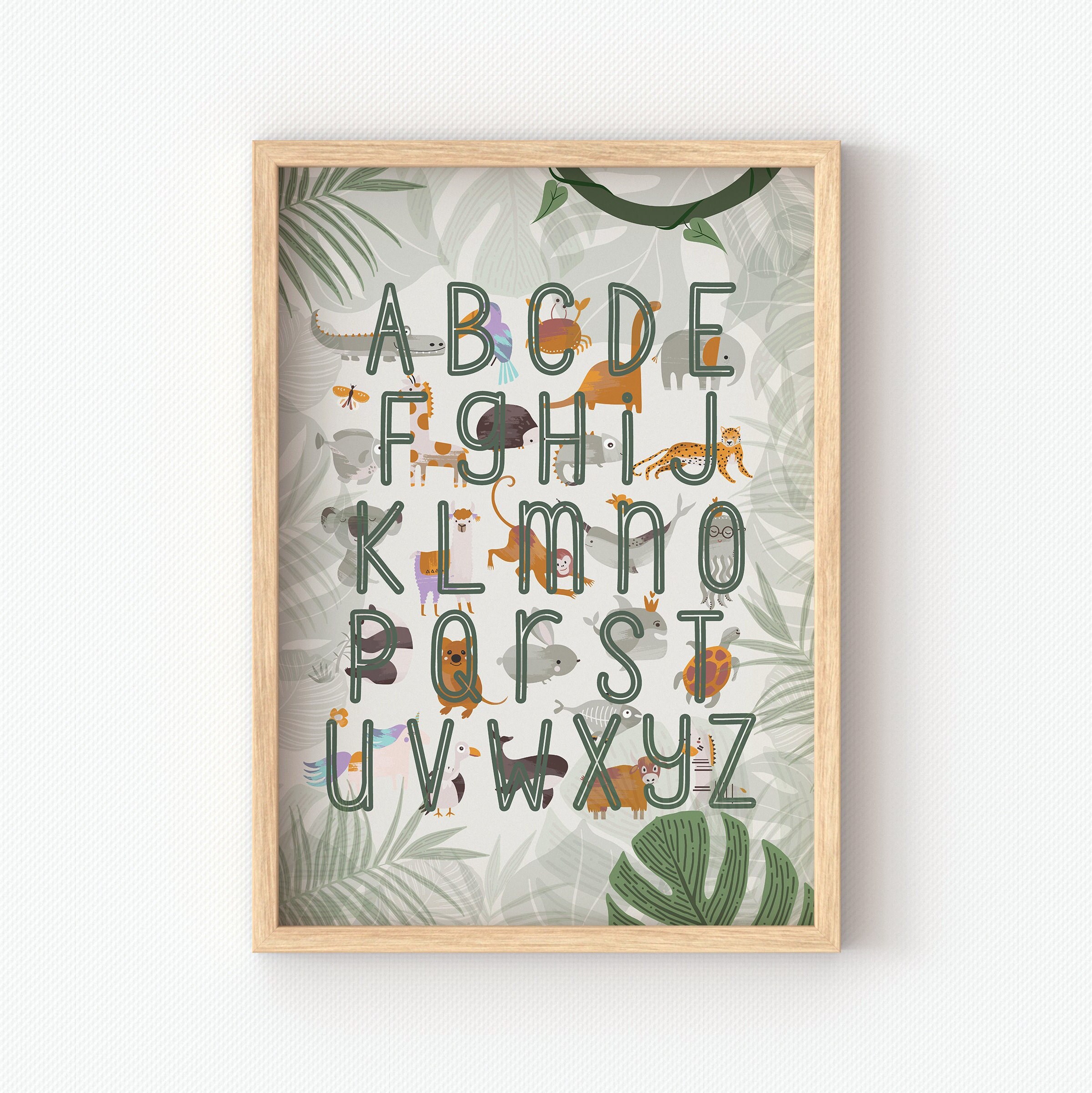 Jungle Animal Alphabet Guide Character Children's Wall Art - Etsy