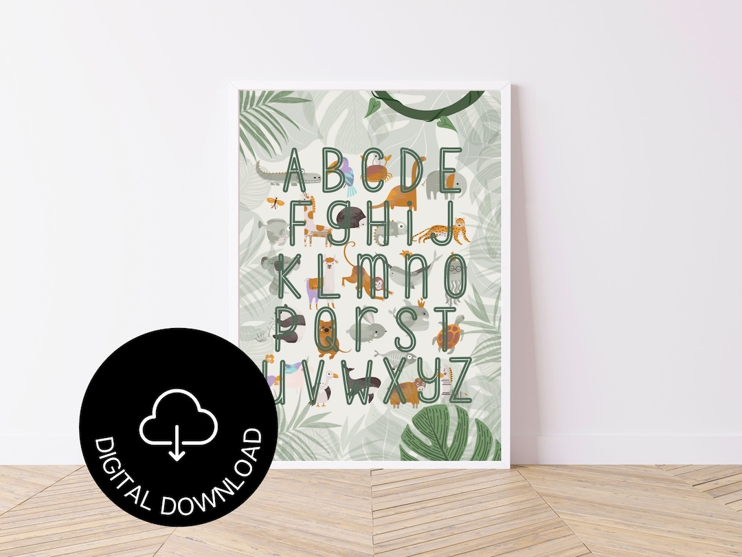 Childrens Jungle Theme Alphabet Nursery Wall Art Print - Etsy