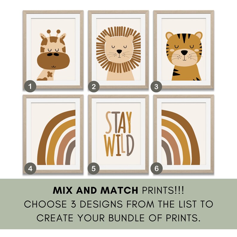 Jungle Animal 'stay Wild' Wall Art Prints for Children - Etsy Australia