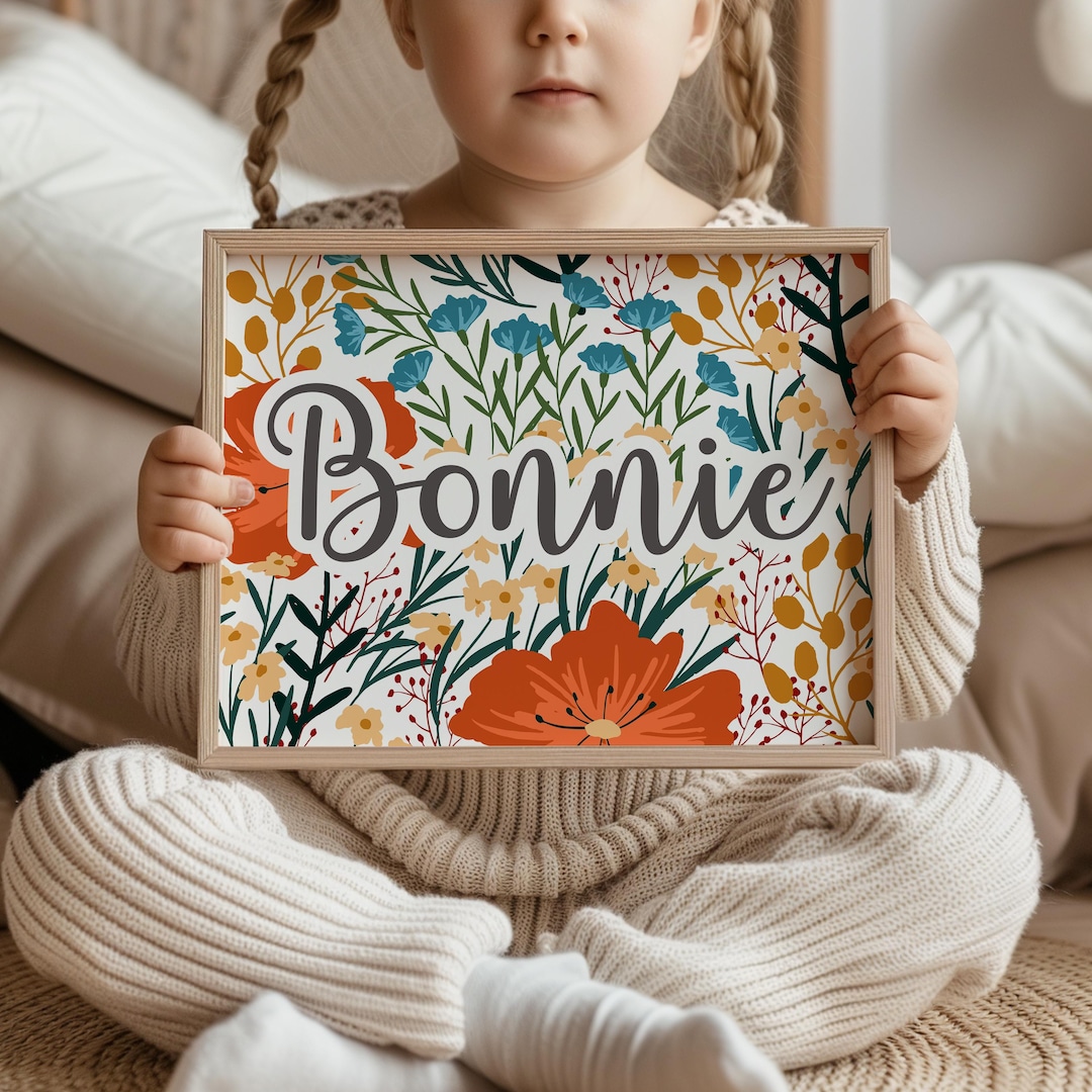 Beautiful Floral Girls Name Statement Art Print (unframed) Personalised ...