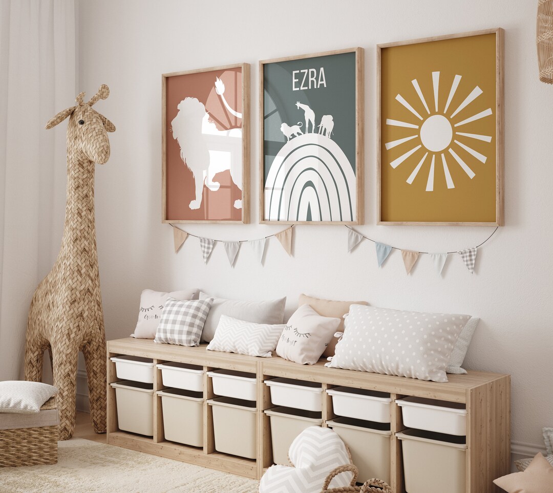 Set of 3 Multi-coloured Jungle Wall Art Prints for Children's Safari ...