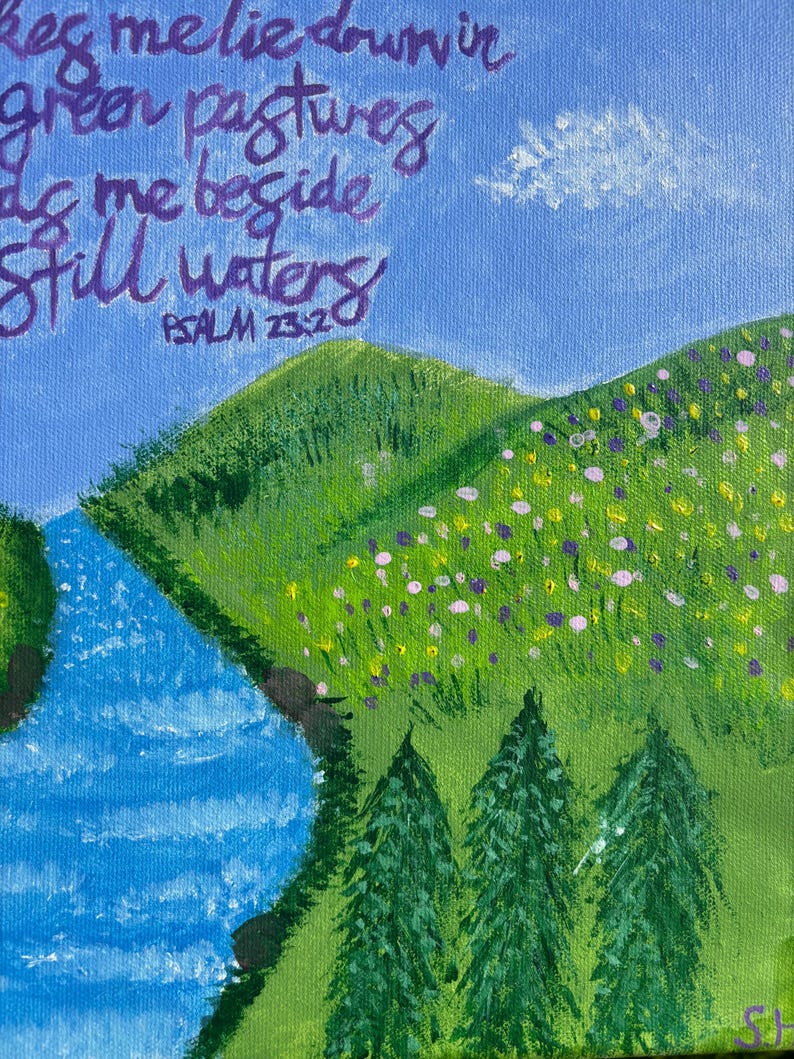 Psalm 23 Landscape Painting: Christian Art, Green Pastures - Etsy