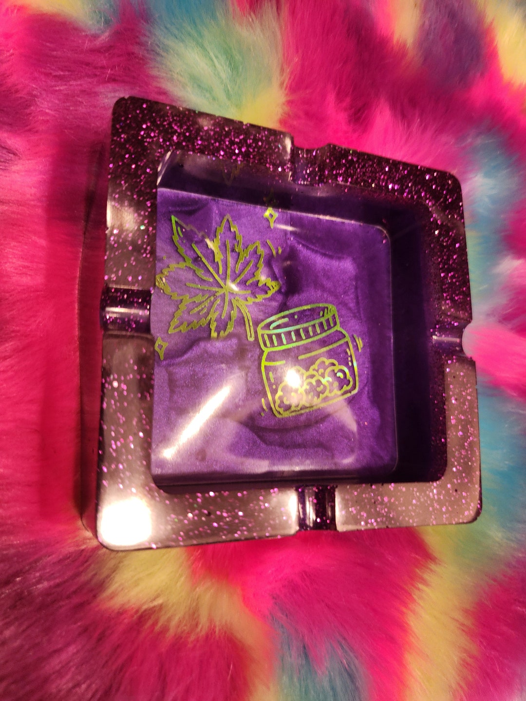Purple Glitter Ashtray With 420 Decals - Etsy