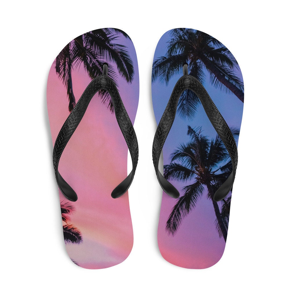 Pastel Sky Palm Trees Summer Time Beach Flip-flops - Etsy