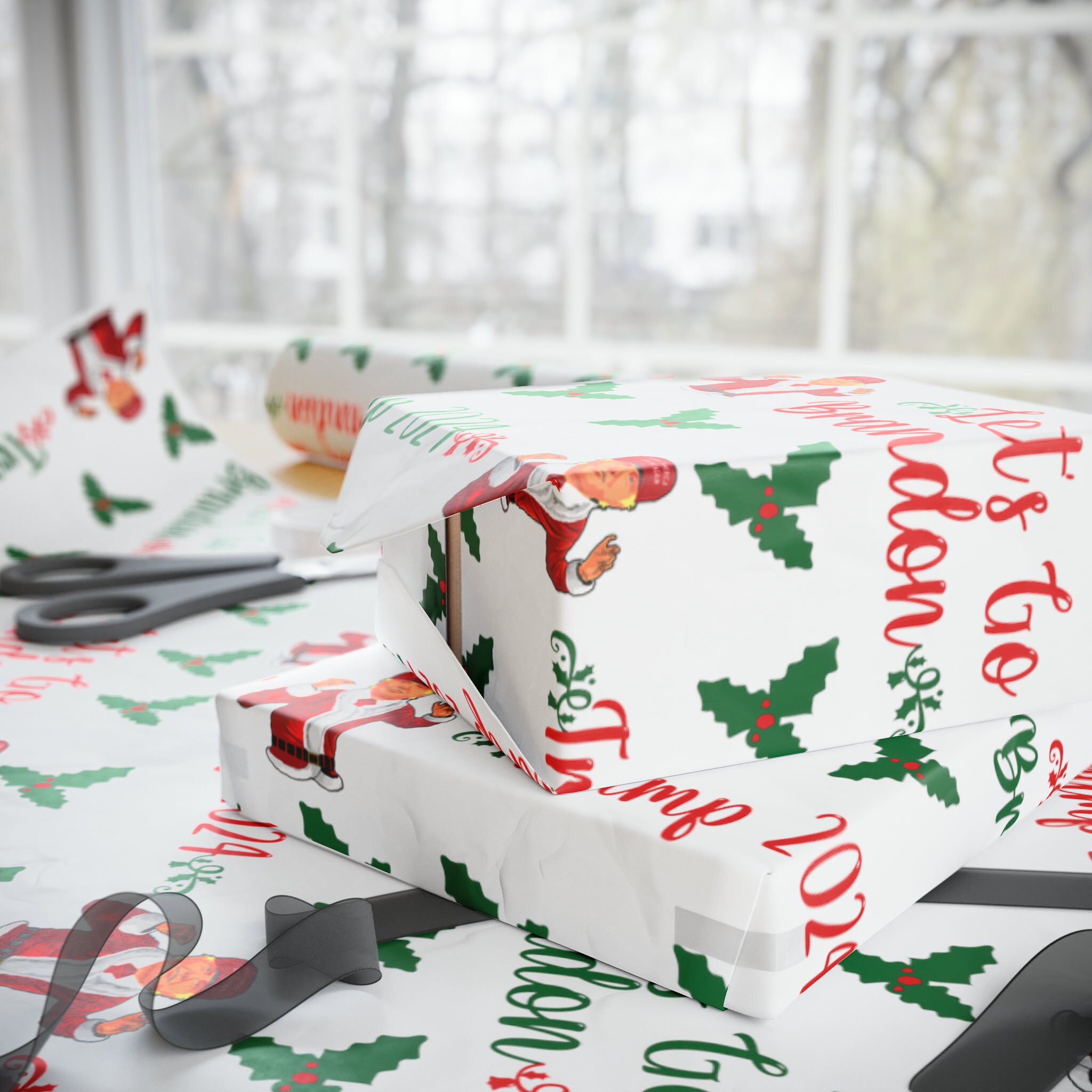 Christmas Trump 2024 Let's Go Brandon Wrapping Paper Biden Trump 2024 ...