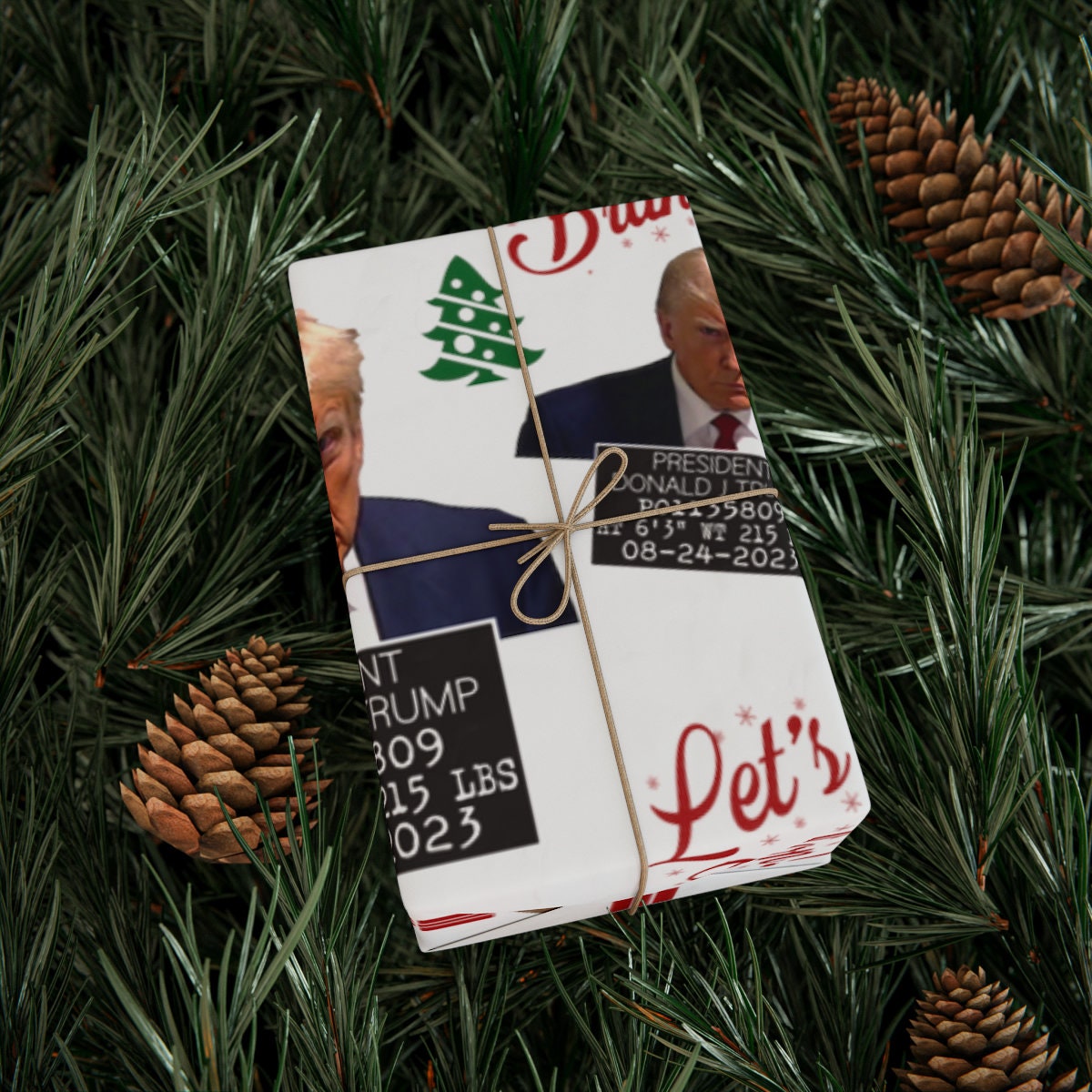 The Trump Mugshot Gift Wrap - Santa Trump 2024 Never Surrender Trump ...