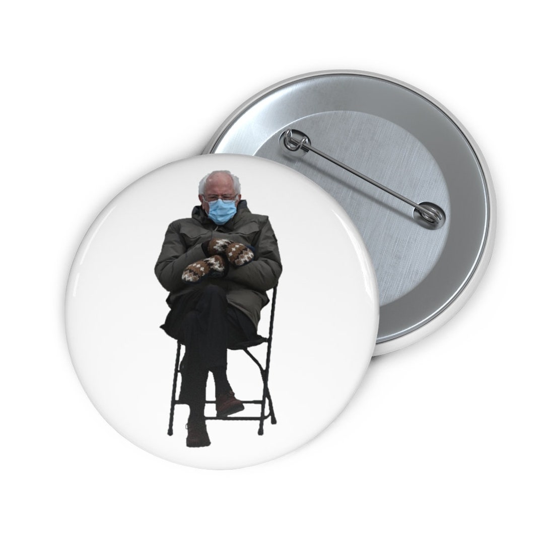 Bernie Sitting Chair Meme Pin Buttons - Bernie Sanders Mood Funny Meme ...