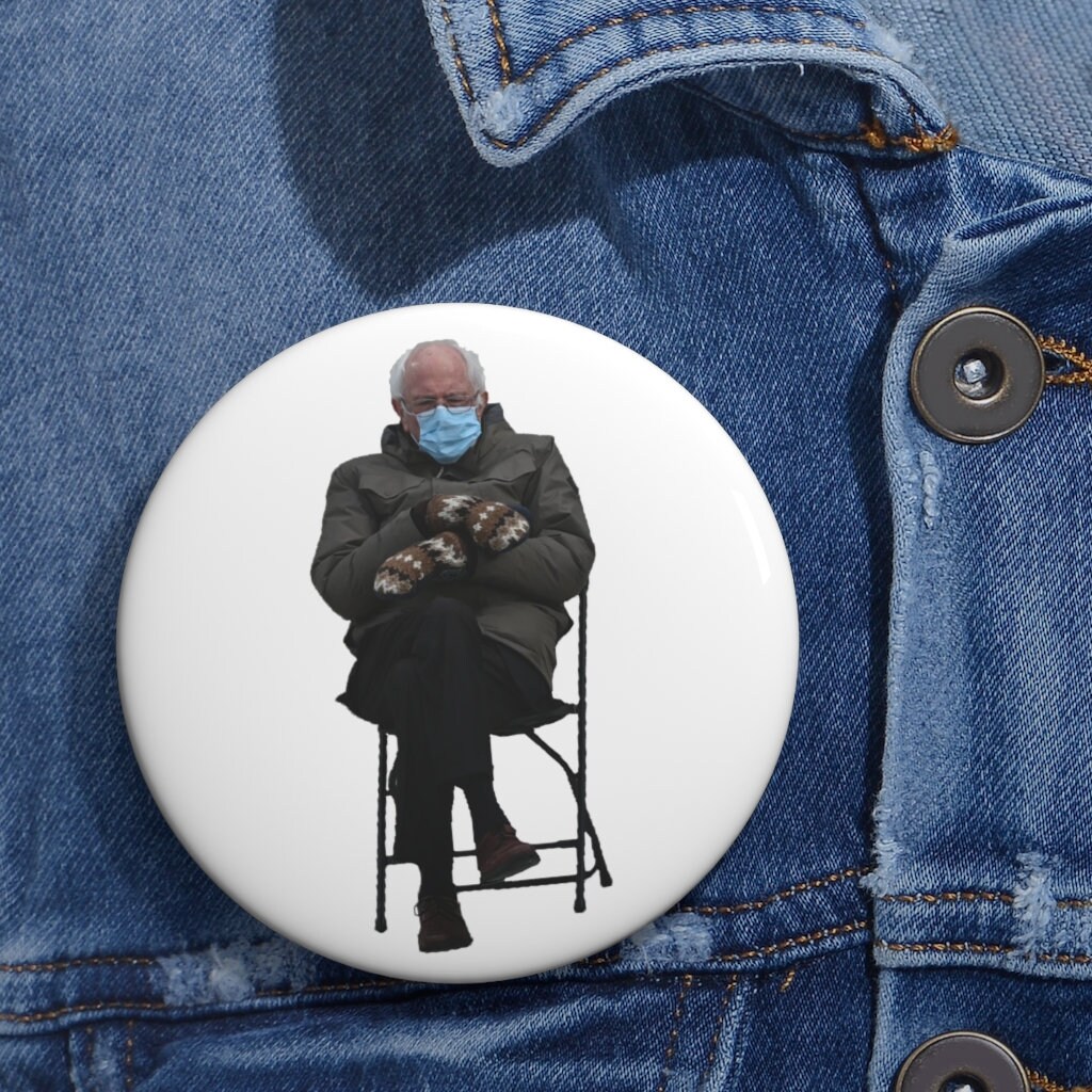 Bernie Sitting Chair Meme Pin Buttons - Bernie Sanders Mood Funny Meme ...