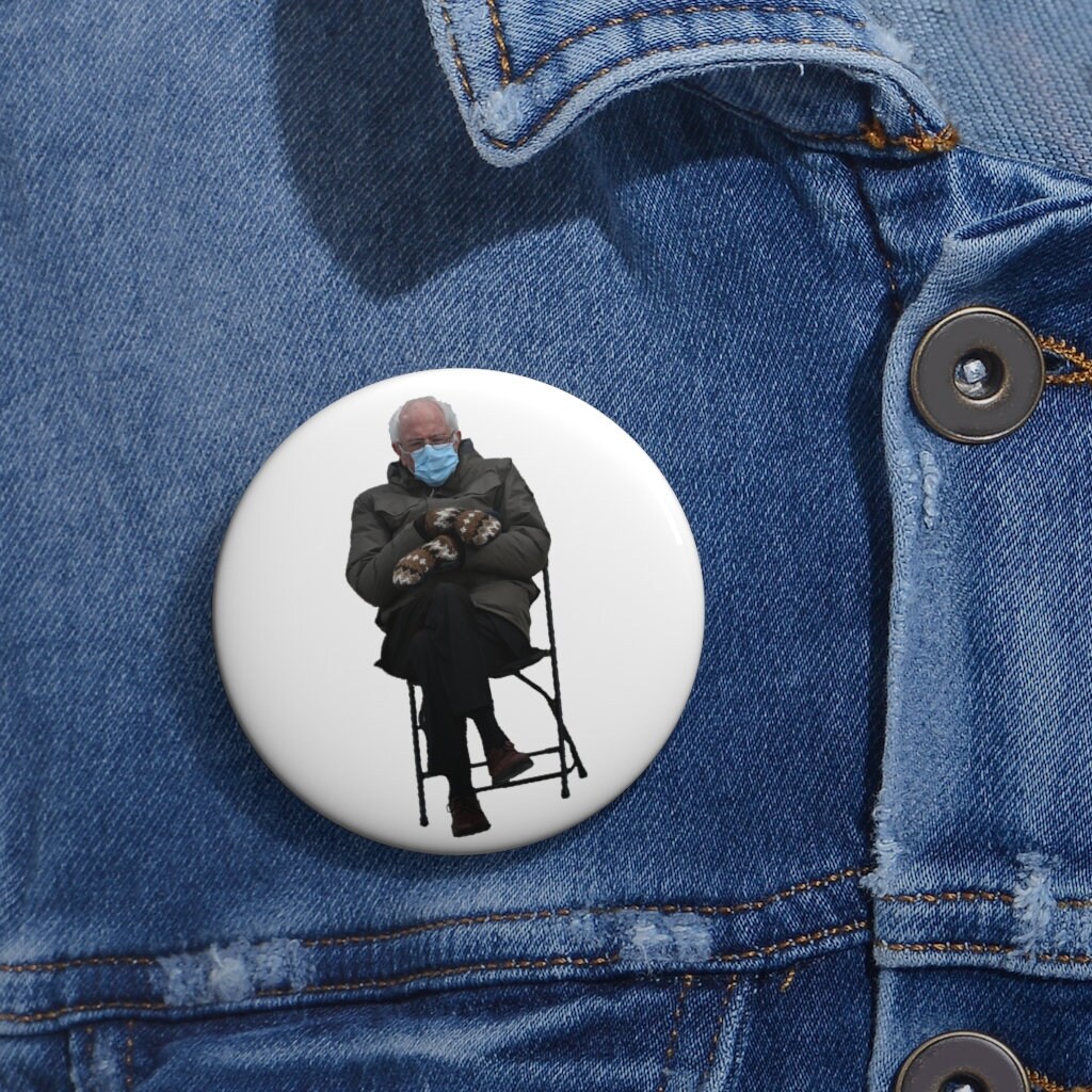 Bernie Sitting Chair Meme Pin Buttons - Bernie Sanders Mood Funny Meme ...