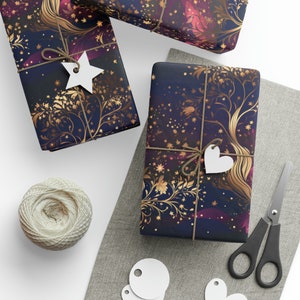 Dark Witchy Christmas Purple Gold Wrapping Paper Magical Forest Gift ...