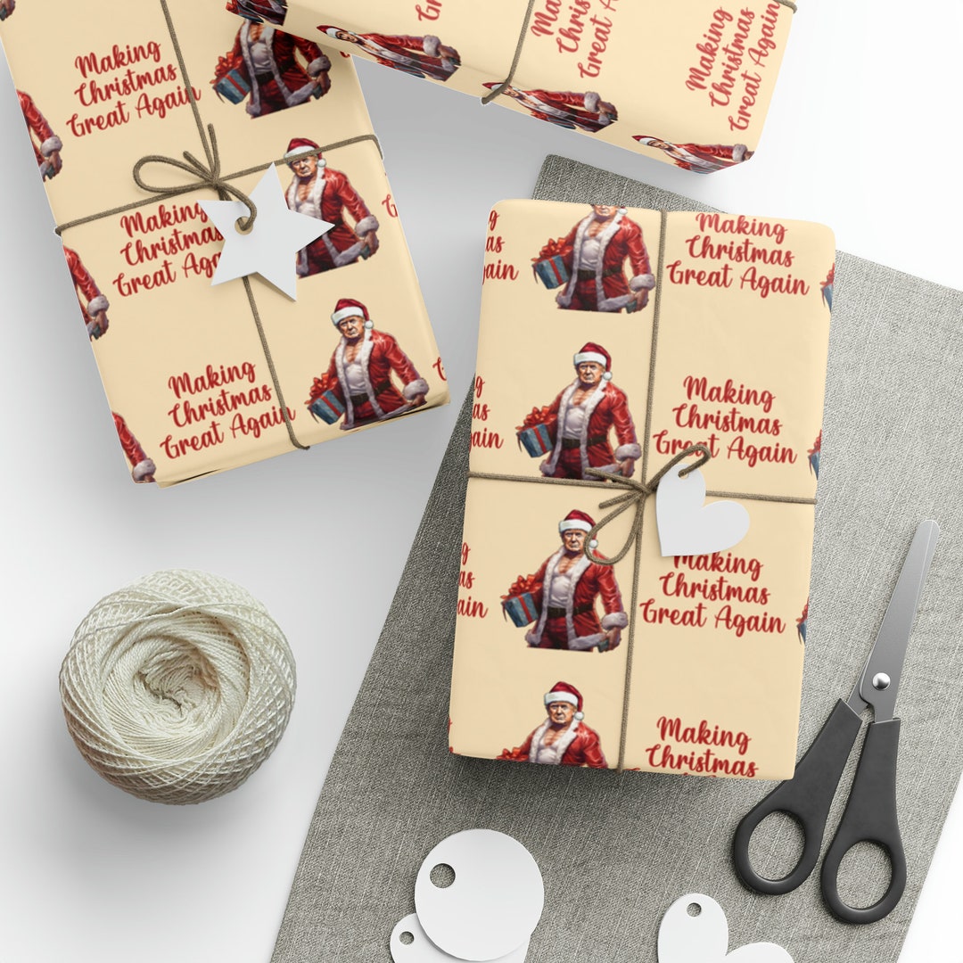 Buff Santa Trump Gift Wrap Merry Christmas Gift Wrap Elf Funny Trump ...