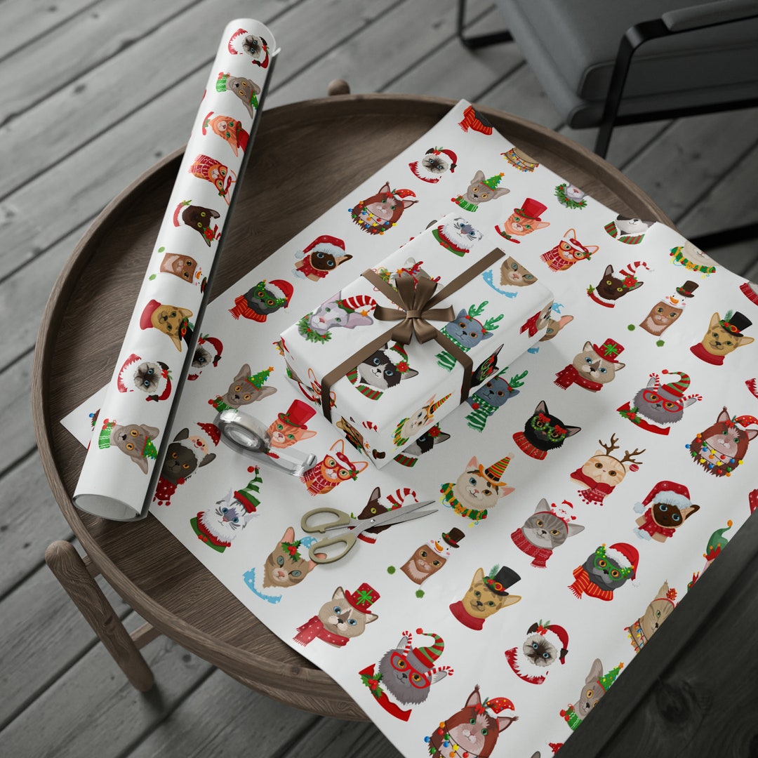 Cute Christmas Cats Wrapping Paper for Gifts - Santa Cats Christmas Cat ...