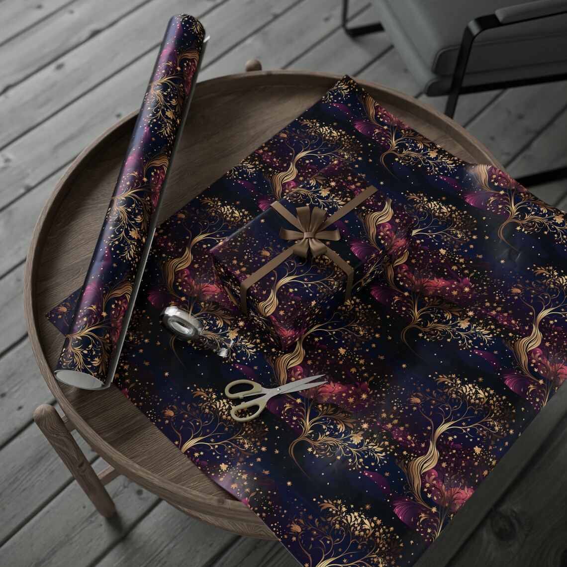 Dark Witchy Christmas Purple Gold Wrapping Paper Magical Forest Gift ...