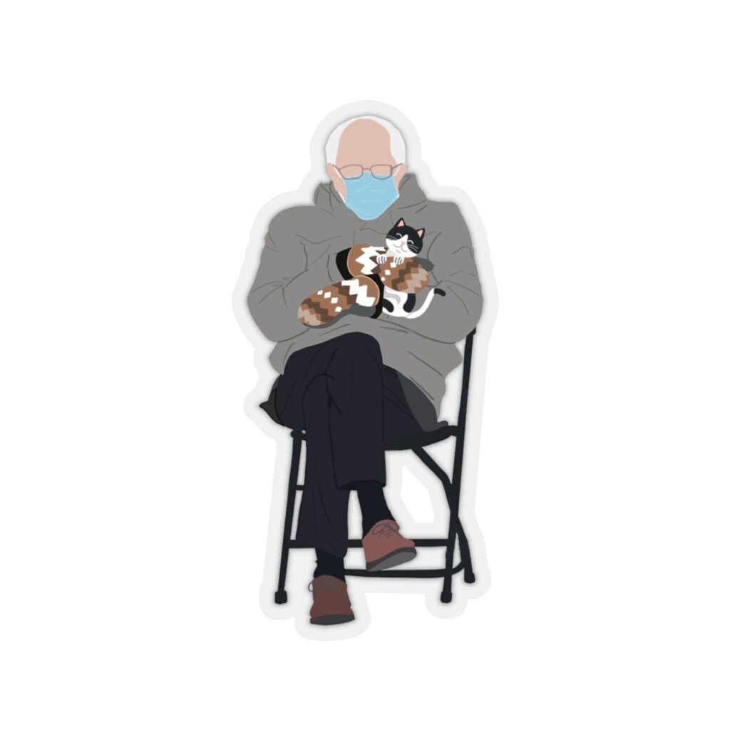 Bernie Sanders Cat Sitting Meme Sticker - Bernie Sitting Meme 2021 ...