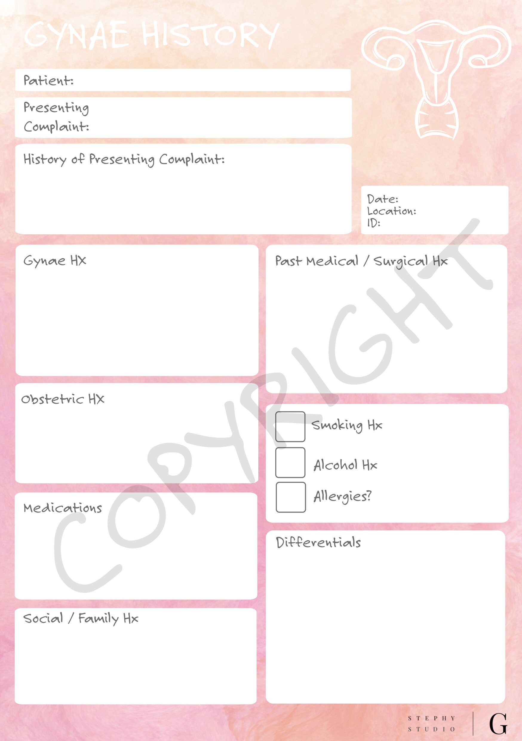 GYNAE Medical History Template Duo DIGITAL DOWNLOAD Medicine ...