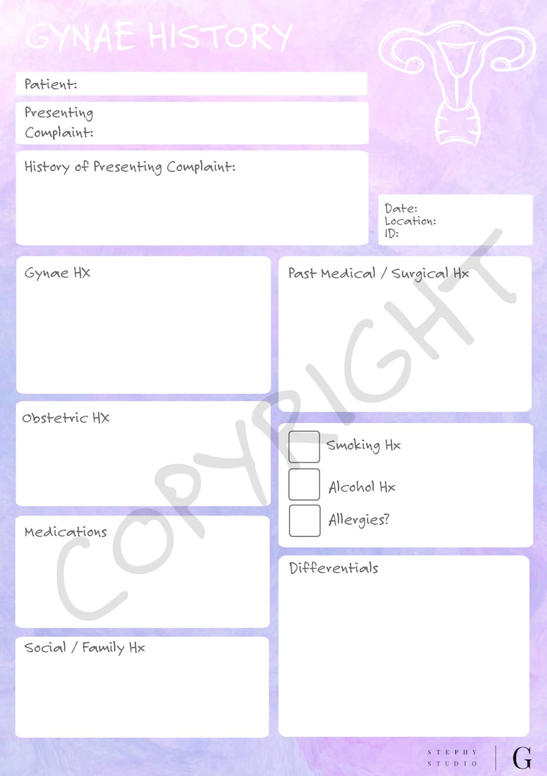 GYNAE Medical History Template Duo DIGITAL DOWNLOAD Medicine ...