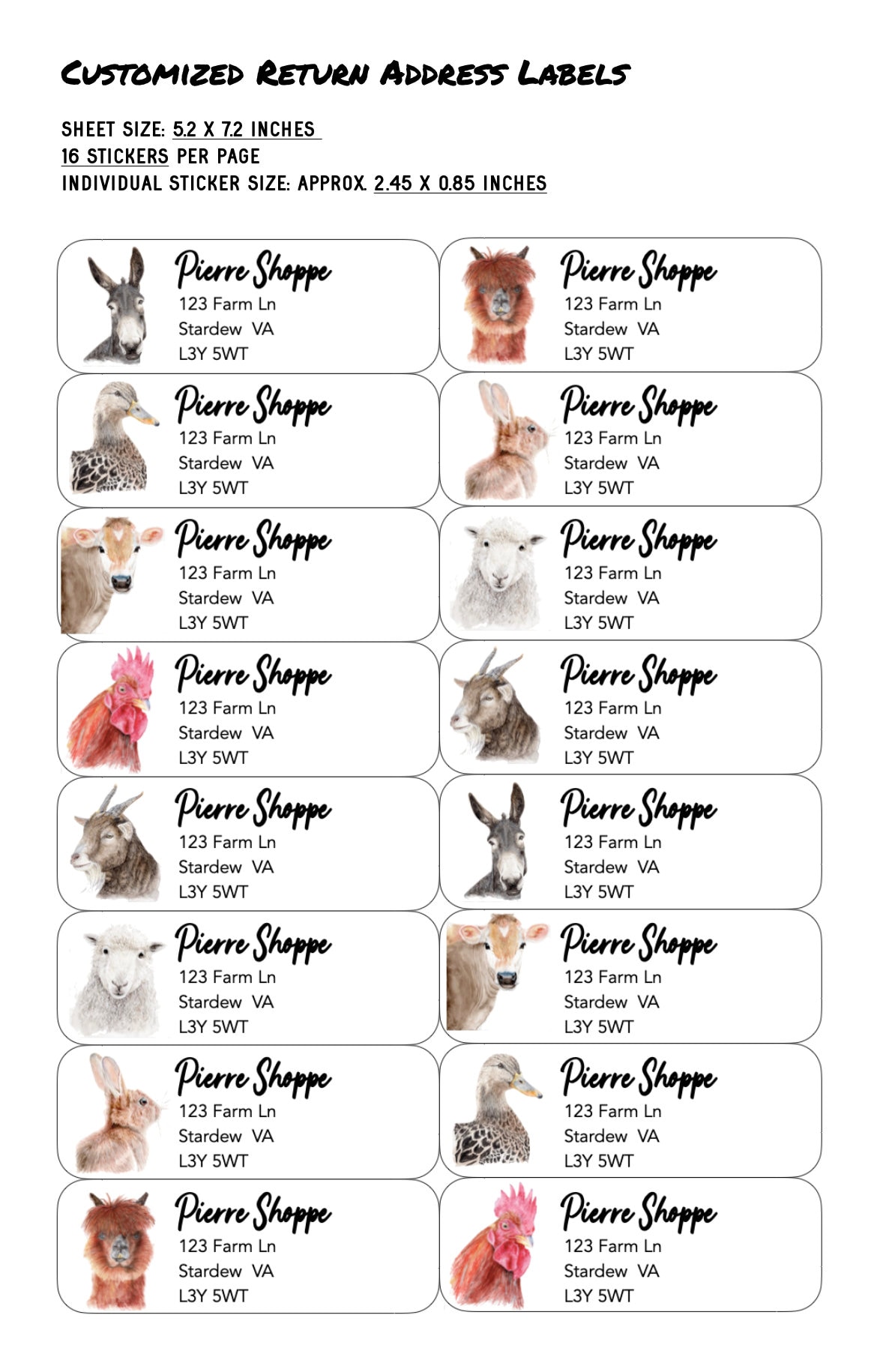 Glossy Farm Animal Return Address Labels | Personalize, Customize ...