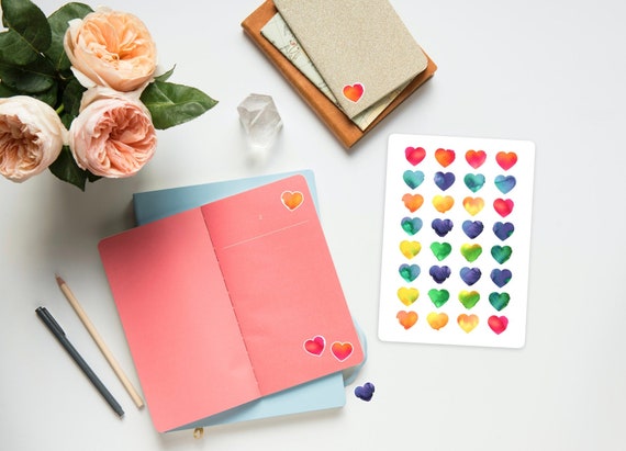 Watercolor Heart Stickers Cute Journal Art Craft and | Etsy