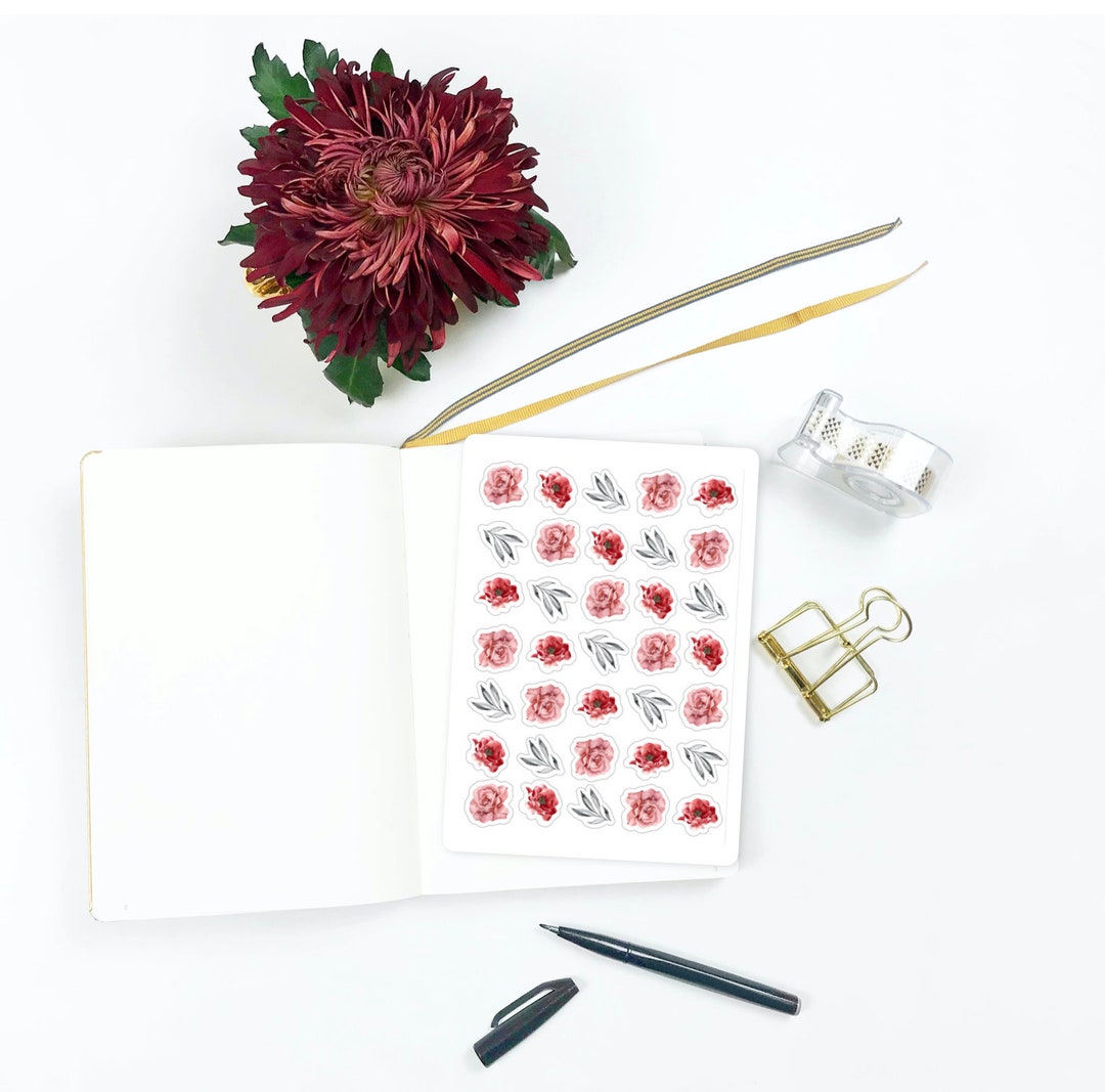 Mini Glossy Rose Stickers | Cute, Little Floral Stickers | Stationary ...