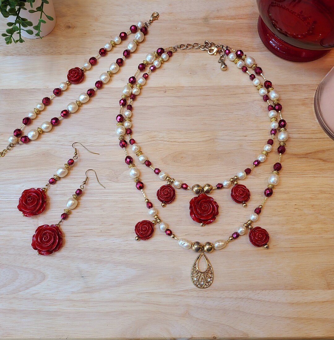 Rose Jewelry Set, Beauty and the Beast, Upcycled Jewelry, Repurposed ...