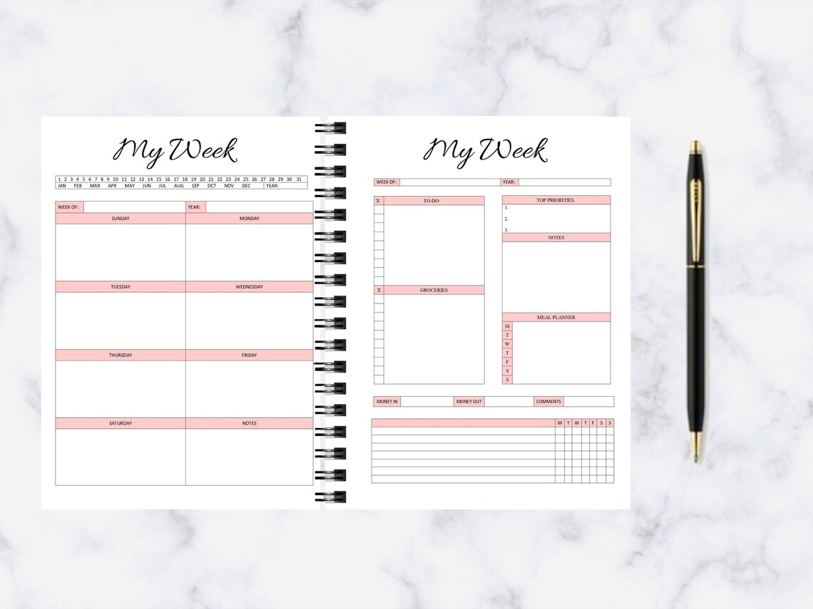 Week at a Glance Printable Weekly Planner Printable Week at a - Etsy