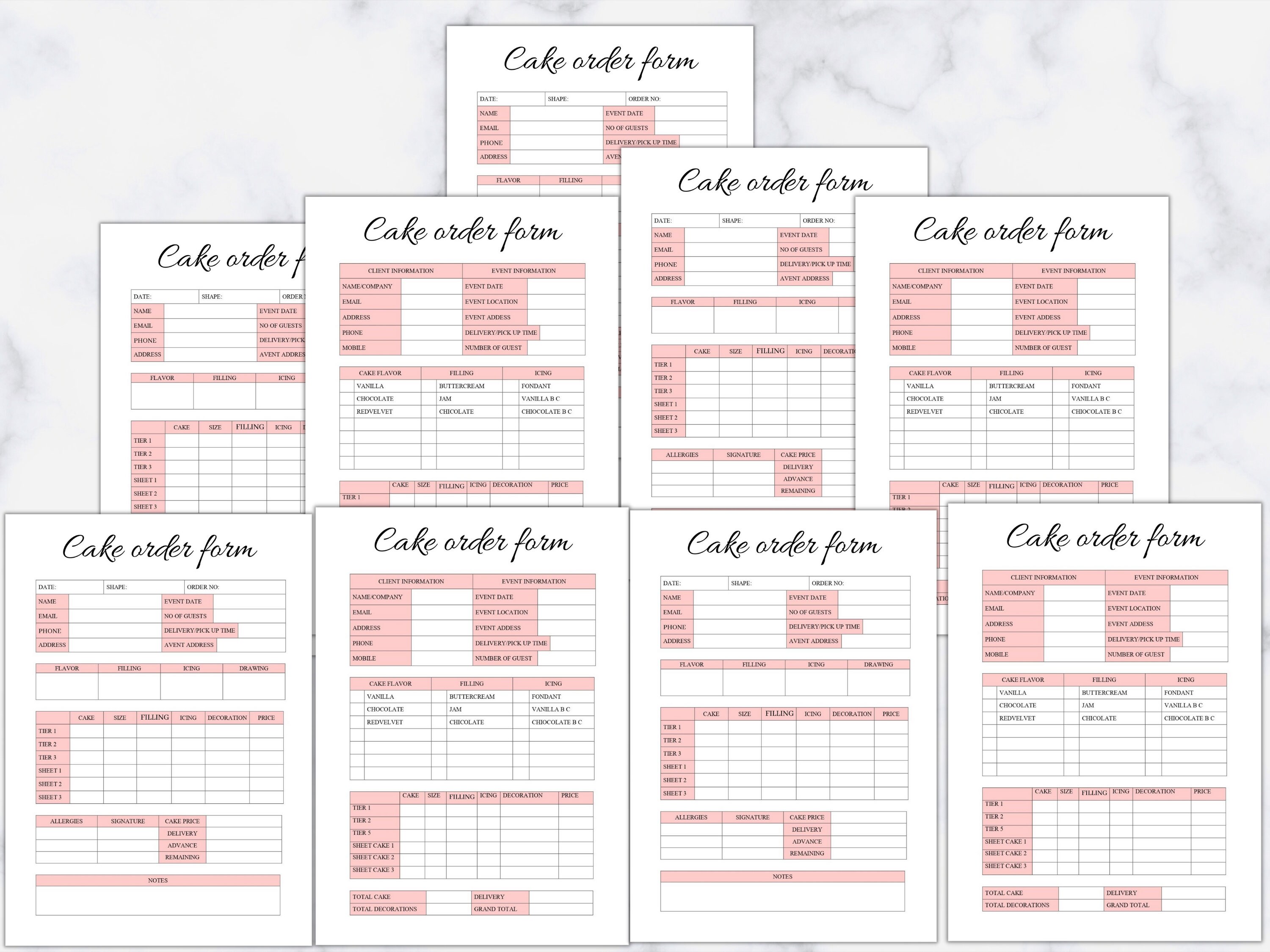 Cake Order Form Printable Cake Order Form, Bakery Order Form, Baking ...