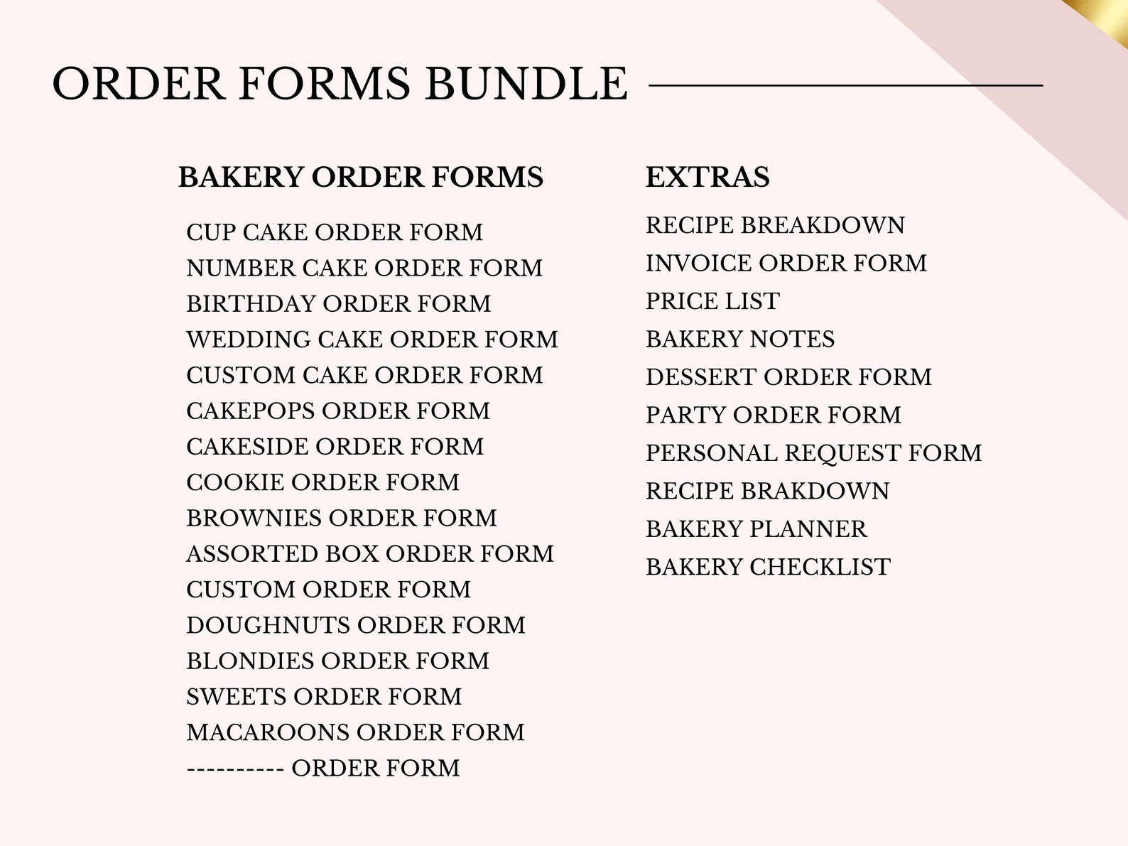 Bakery Business Forms Bakery Forms Bakery Business Cake - Etsy