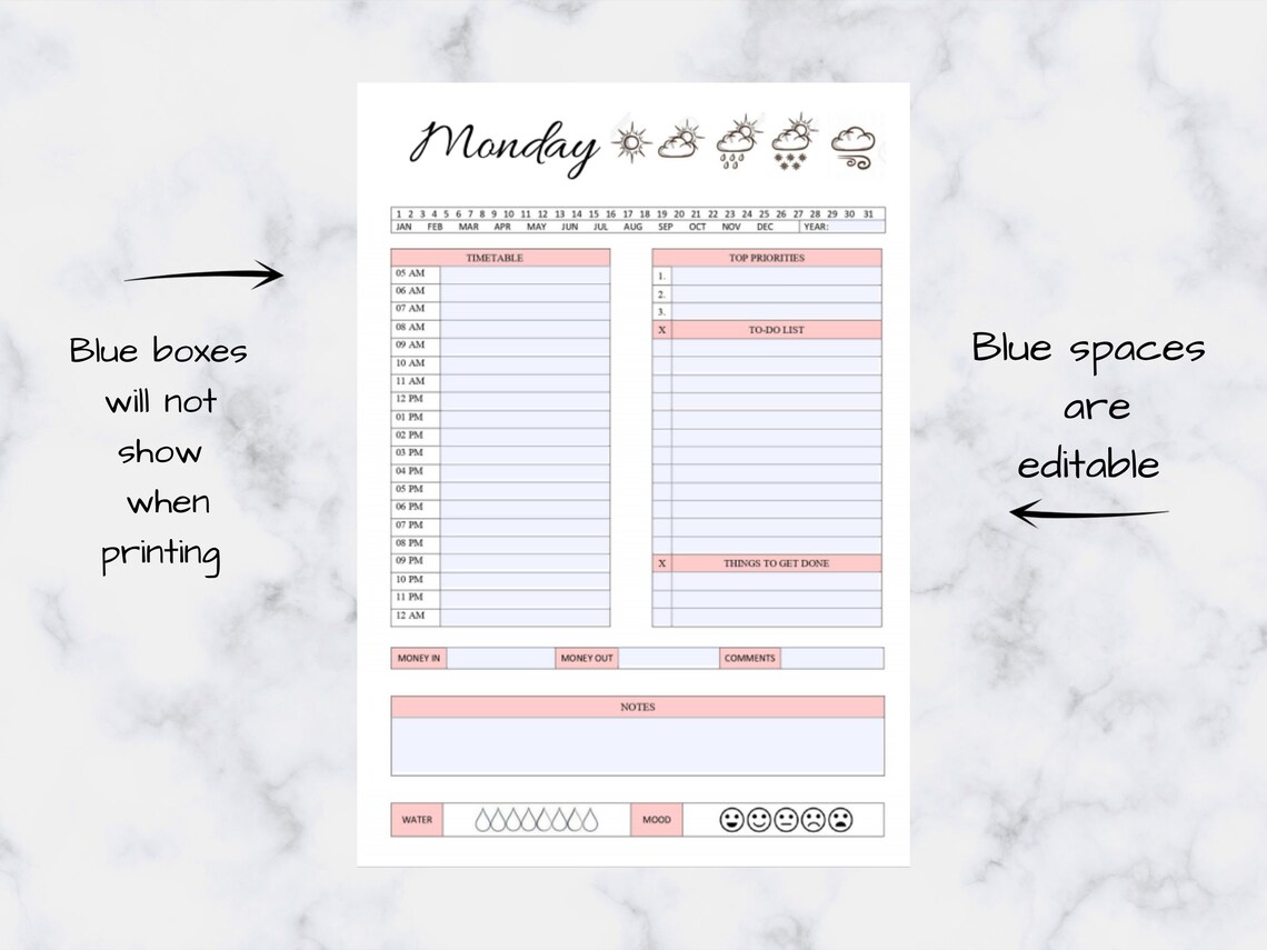 Printable 7 Day Planner Daily Planner Day Planner Work Planner | Etsy