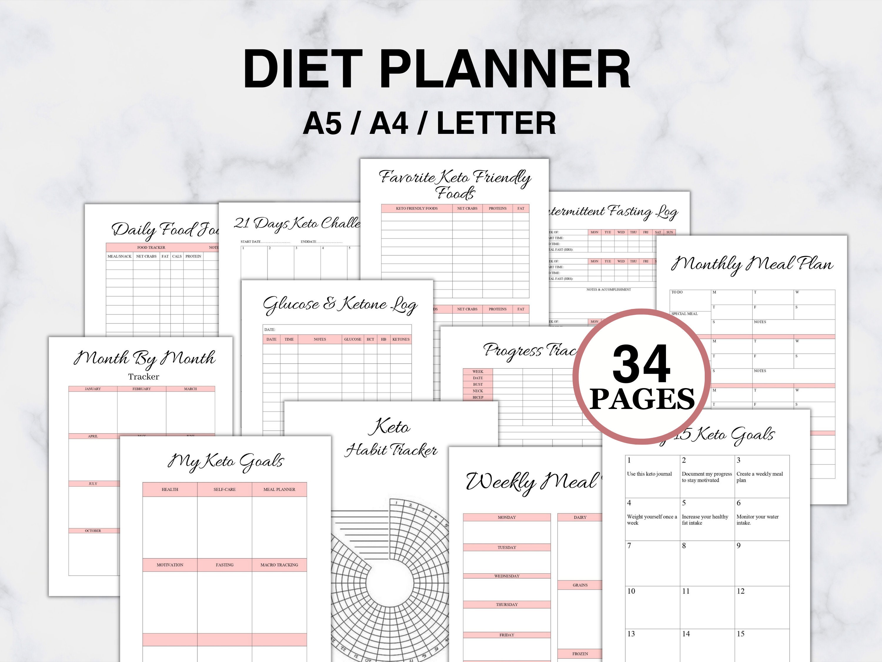 Printable Diet Planner, Meal Planner, Fitness Meal Planner, Healthy ...