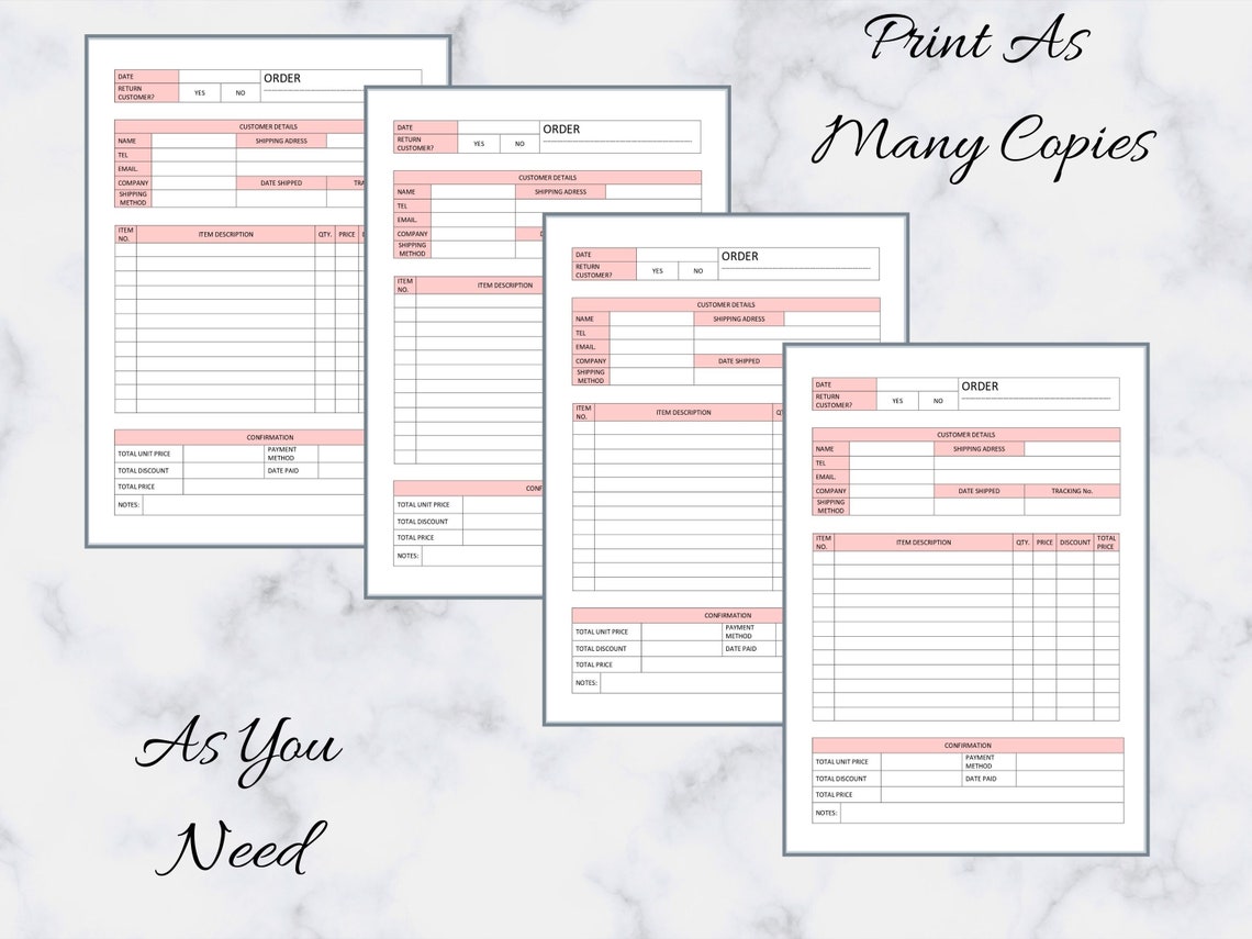 Custom Order Form, Order Tracker, Printable Order Form, Order Form ...