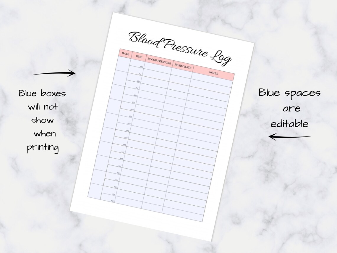 Printable Blood Pressure Tracker Blood Pressure Monitor Blood Pressure ...