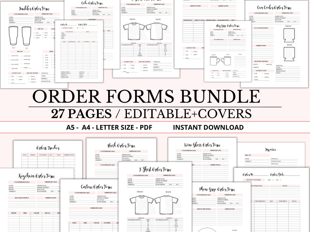 Small Business Forms Bundle, Order Form Bundle, Tumbler Tshirt Order ...